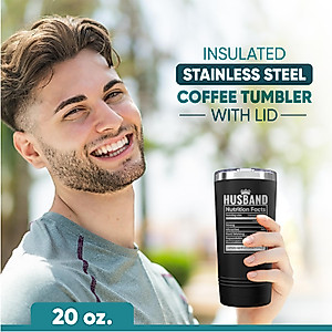 shop4ever Husband Nutrition Facts Insulated Tumbler 20 oz. with Lid, Stainless Steel Cups Travel Coffee Mug Funny Gift from Wife