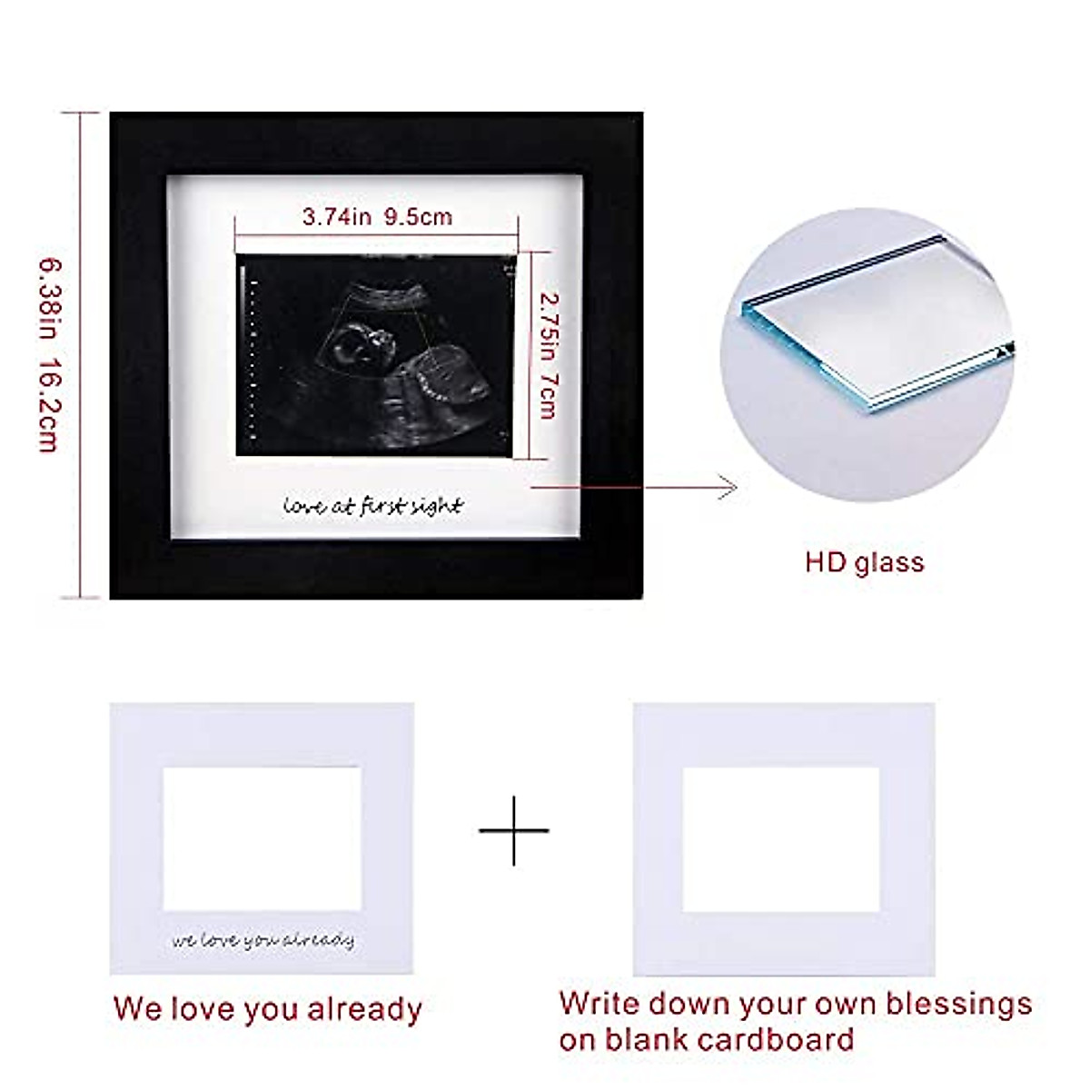 RUIAN Baby Sonogram Photo Frame, The First Ultrasound Picture Frame Love at First Sight Sonogram Frame, An Idea Gift for Expecting Parents in Baby Shower Gender Reveal Party Baby Nursery Decor (Black)