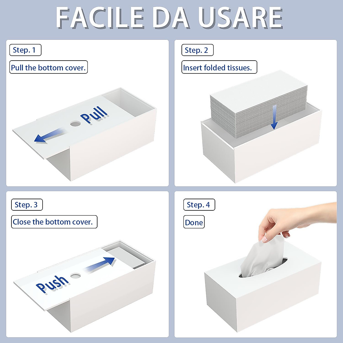 Acrylic Tissue Box Cover Rectangle, PITBVO White Tissue Box Holder, Facial Napkin Dispenser for Bathroom Kitchen Bedroom Office Hotel Use Shiny White