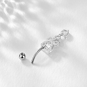 NASAMA 14G Stainless Steel Belly Button Rings for Girls Women CZ Navel Body Piercing Jewelry (Steel color)