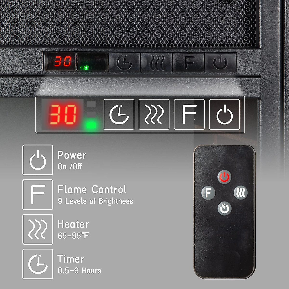 23 inch 750W/1500W Electric Fireplace Inserts with Remote Control in Wall recessed, Energy Saving Insert Fireplace Heater Indoor Glass View, Black