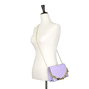 Olivia Miller Women's Fashion Ethan Quilted Texture PU Vegan Leather w Chunky Gold Chain Detail n Front Flap, Lavender Small Crossbody Bag, Evening Everyday Casual Work Purse Handbag