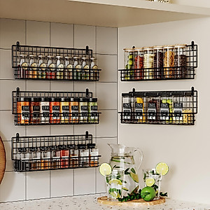 Spice Rack Organizer Wall Mounted 5-Tier Stackable Hanging Spice Jars Storage Racks,Great for Kitchen and Pantry,Up to Storage 48 Jars(Patent No.:D909138S)
