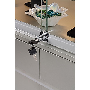 Displays2go Glass Merchandise Counter, Laminated MDF, Tempered Glass – Silver (GTLEDQ4SLV)