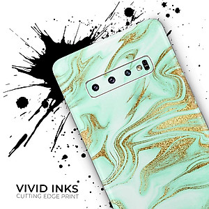 DesignSkinz Mint Marble & Digital Gold Foil V4 Protective Vinyl Decal Wrap Skin Cover Compatible with The Samsung Galaxy S20 (Screen Trim & Back Glass Skin)