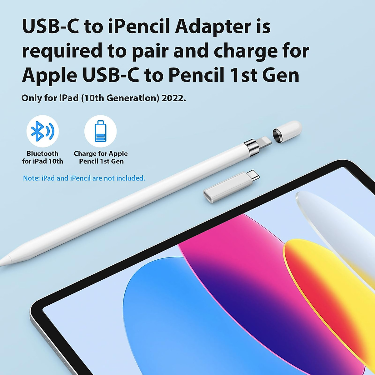 USB-C to Pencil Adapter Compatible with Apple Pencil 1st Generation USB-C to for Lightning Connector Charging Adapter for iPad 10th Gen Bluetooth Pair Male to Female Adapter Connector for Apple Pen