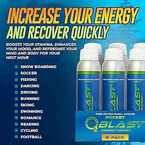 O2 Blast - Pure Oxygen Supplement, Quick Recovery for Exercise and Focus, Sanitary flip top Cap (4 Liter Oxygen Canisters - 6 Pack - Natural)