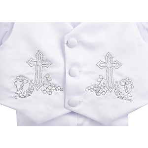Dressy Daisy Baby Boy Satin Baptism Clothes Christening Outfit with Bonnet 5 Pieces Set Formal White Suit Size 6-9 Months Style A