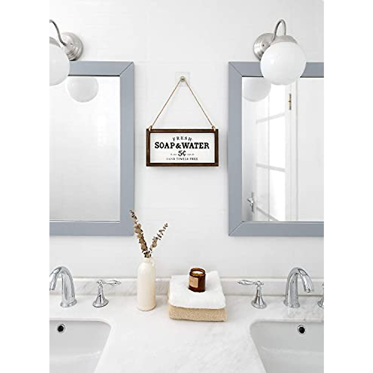 Mkono Bathroom Signs Decor Wall Hanging Farmhouse Wooden Sign with Sayings & Bathroom Box Decor Toilet Paper Basket with Yellow Mason Jar