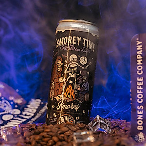 Bones Coffee Company S'morey Time Cold Brew Latte S'mores & Graham Crackers Flavored Coffee | Ready To Drink 100% Cold Brew Coffee Can | Cold Brew Latte S'mores in Cans | 11 Fl Oz Can (4 Pack)