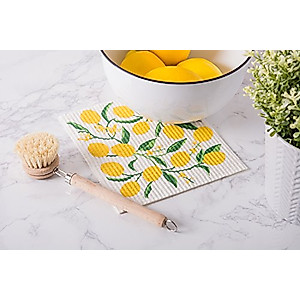 DII Swedish Dishcloths for Kitchen & Cleaning, Reusable, Machine Washable & Dishwasher Safe, Biodegradable, 7.75 x 6.75, Lemons, 3 Piece