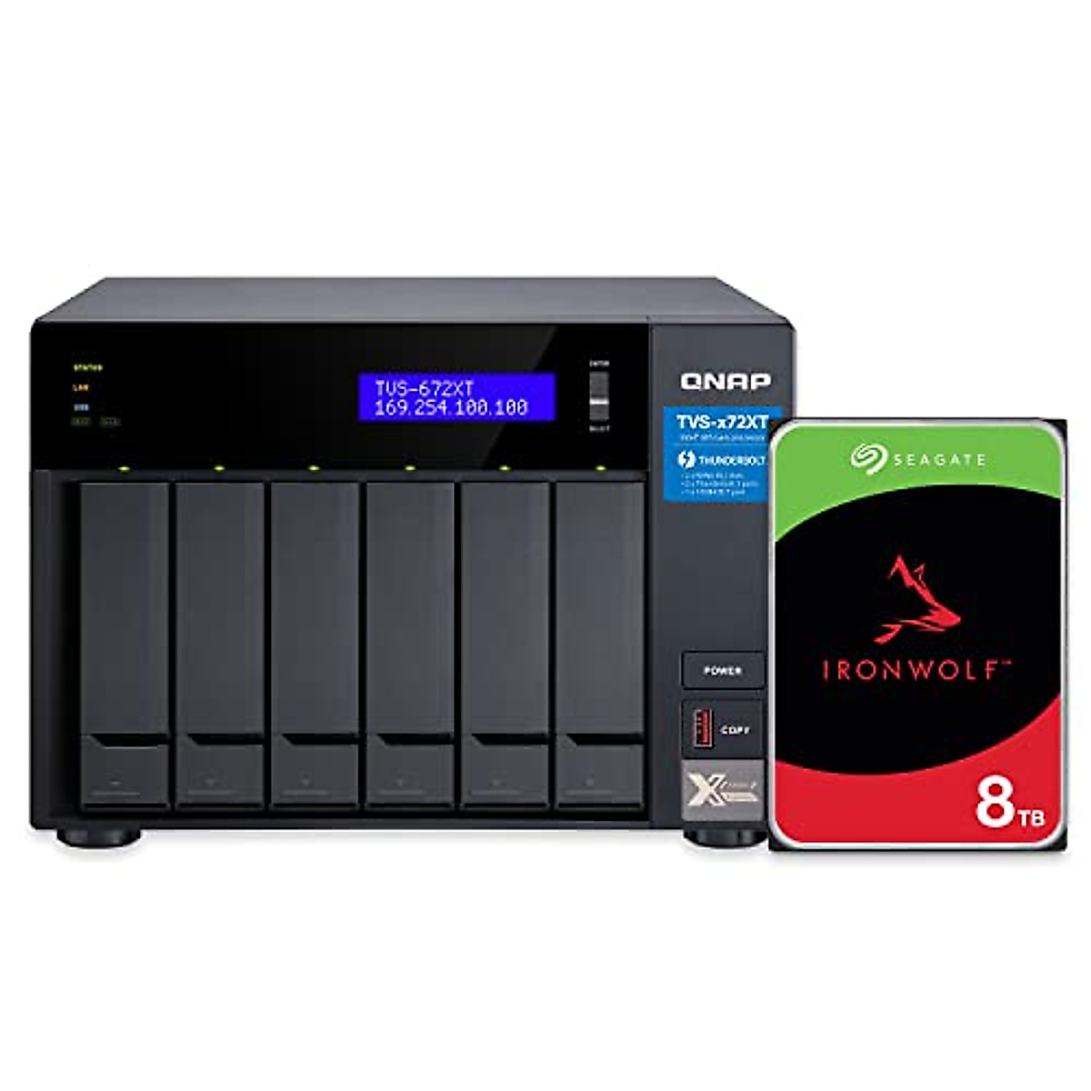 QNAP 6 Bay Thunderbolt NAS with 40TB Storage Capacity, Preconfigured RAID 5 Seagate IronWolf Drives Bundle (TVS-672XT-i3-8G-68S-US)