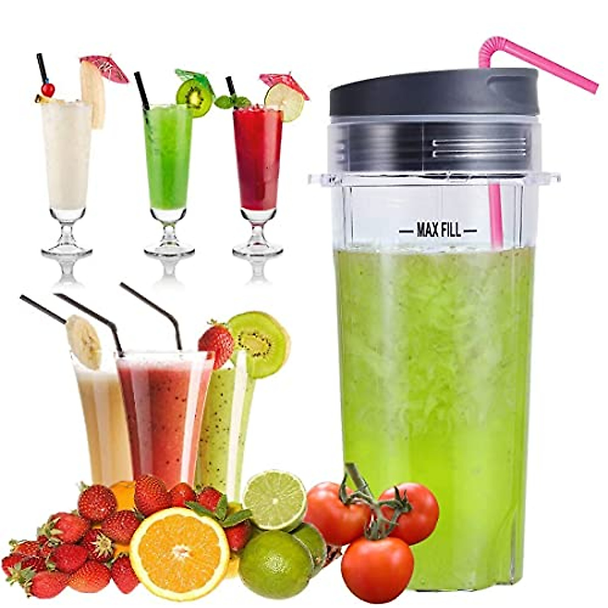 16oz Blender Cup Set for Ninja Replacement Parts Single Serve Blender Cup With Lids Set For BL770 BL780 BL660 BL740 BL810 Nutri Ninja Series Blenders (2-pack)