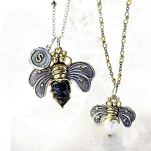 Waxing Poetic Bee Brave Sterling Silver, Brass and Black Resin Bee Pendant