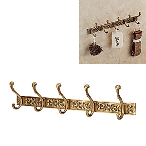 Coat Rack Wall Mounted, Aluminum Wall Hooks for Hanging with 5 Hooks Vintage Gold Wall Mount Coat Rack Key Holder for Wall Hallway
