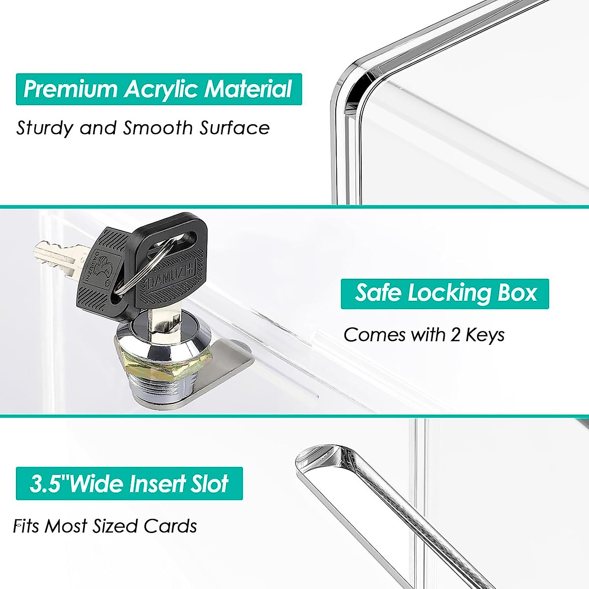MaxGear Acrylic Donation Box with Lock and Sign Holder, Clear Ballot Box Donation Boxes for Fundraising (6.25" x 4.5" x 4") with Lock - Clear