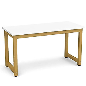 Tribesigns Modern Computer Desk, 55 inches Large Office Desk Computer Table Study Writing Desk for Home Office, White Gold Metal Frame