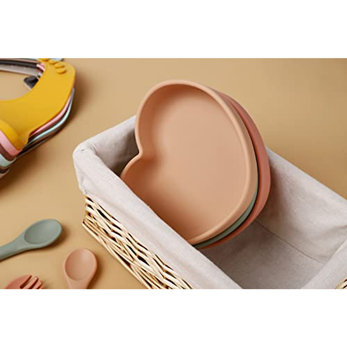 Suction Plate, Socub Silicone Plate for Baby and Toddler, Unbreakable Non-Slip Kids Plates with Spoon and Fork, BPA Free, Dishwasher and Microwave Safe, Ether