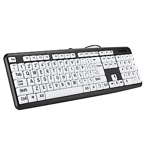 Elderly Keyboard, 104 Keys QWERTY Layout Keyboard Large Font Print USB Wired Keyboard Standard Full Size Computer Keyboard for Old People(1.35M Cable)(Black)