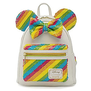 Loungefly Disney Minnie Mouse Sequin Rainbow Womens Double Strap Shoulder Bag Purse