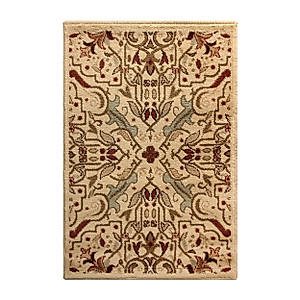 Casual Kaleidoscopic Indoor Area Rug Collection, Transitional Scrolling Geometric Scatter Accent Rug with Durable Jute Backing, 2' x 3', Beige by Blue Nile Mills