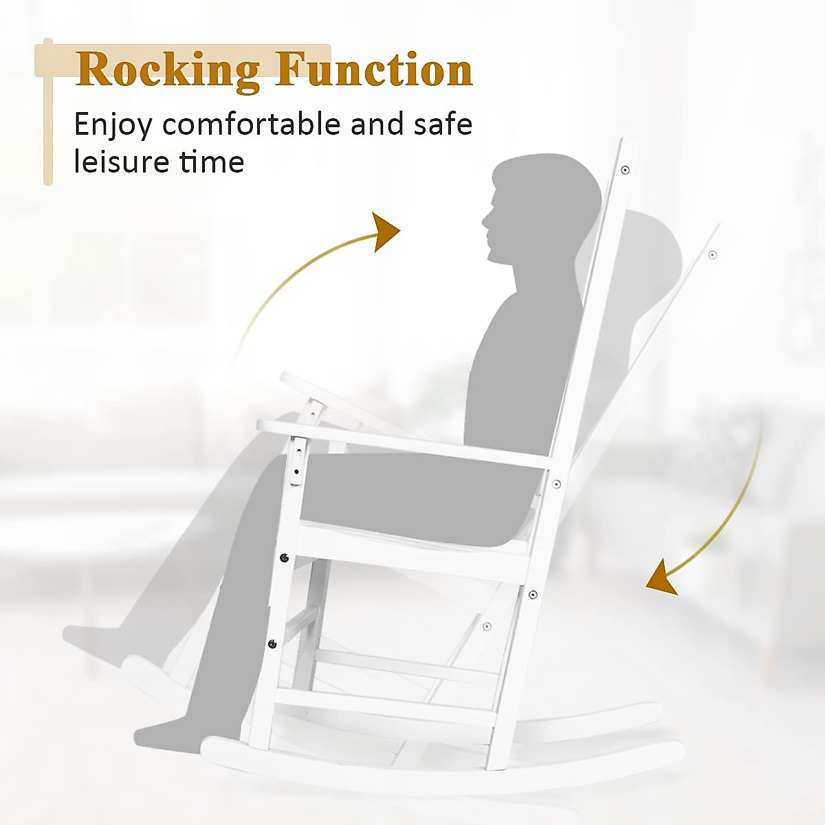 Tangkula Acacia Wood Porch Rocking Chair Set, Wooden Rocking Chair Rocker with High Back & Armrest for Indoor Outdoor Use, Patio Rocker for Garden Lawn Balcony Backyard Poolside (2, White)