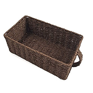 The Lakeside Collection Wicker-Look Decorative Storage Basket with Carry Handle - Brown