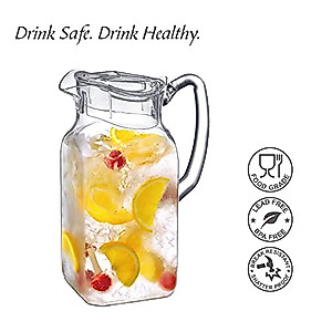 Amazing Abby - Quadly & Stripe - 64-Ounce Pitcher and 24-Ounce Plastic Tumblers (8-Pack), BPA-Free, Shatter-Proof, Great for Iced Tea, Sangria, Lemonade, and More