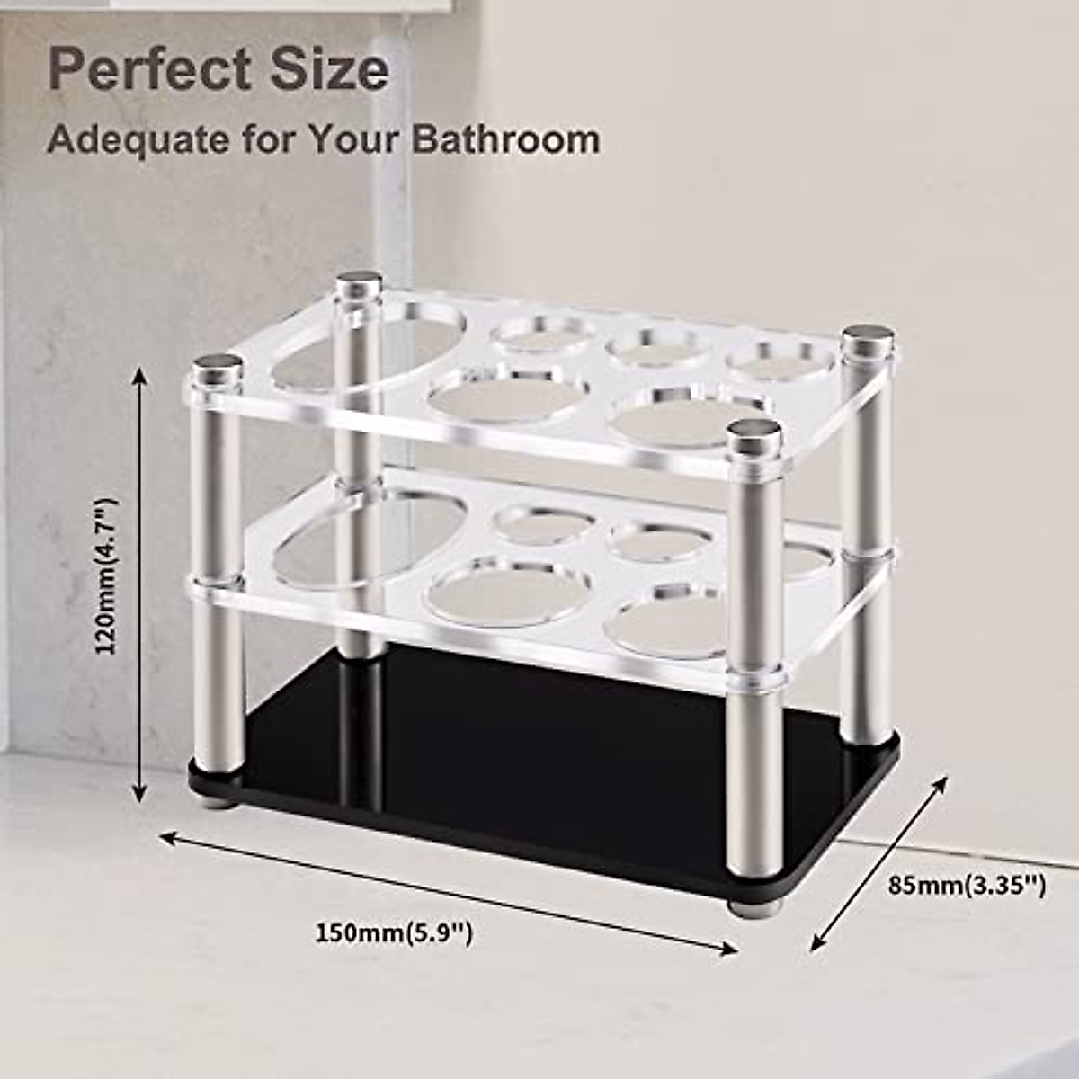 FAIBAEELLY Toothbrush Holders for Bathrooms, Premium Acrylic Stainless Steel Toothbrush and Toothpaste Holder, Open Design Multifunctional Bathroom Counter Organizer, Clear/Black/Silver