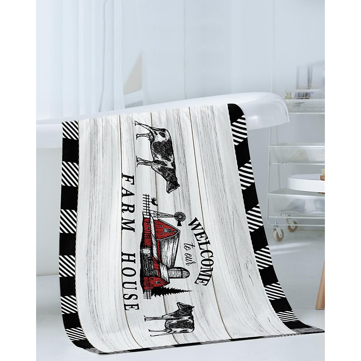 Farmhouse Barn Bathroom Towel Set,Microfiber Bath Kitchen Beach Hand Dish Towels Set,Quick Dry Luxury Soft Decorative Towels+Set Clearance Bulk Accessories Decor(3-PC) Rustic Rooster Wood Grain