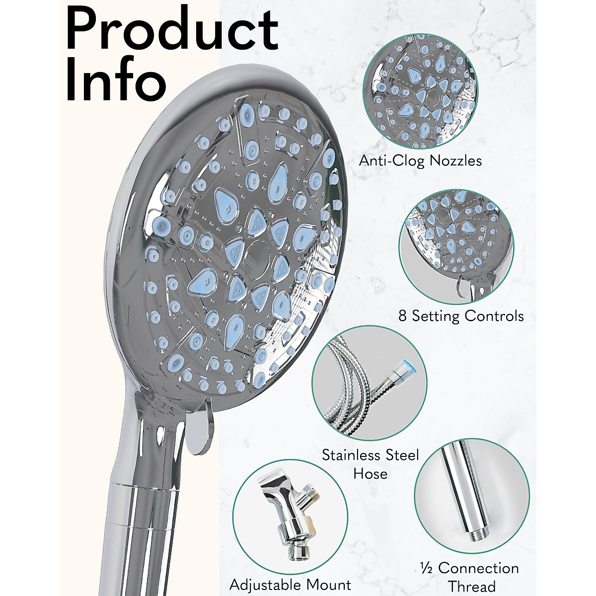 Veken Shower Head with Handheld, 9 Spray Modes Showerhead, High Pressure Water Flow, Multi Sprayer Function Rainfall, Extra 70'' Long Hose Extension, Adjustable Rain Heads Chrome