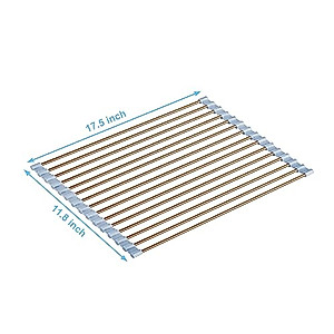 Seropy Roll Up Dish Drying Rack Over The Sink Drying Rack for Kitchen Counter, Rolling Dish Rack Over Sink Mat, Foldable Dish Drainer Stainless Steel Sink Rack Kitchen Organization Gold 17.5"x11.8"
