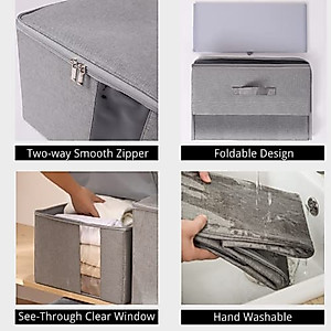 CANFOD Under Bed Storage 2 Pack, Under Bed Storage Containers, Blanket Storage Thick Panel, Underbed Storage Clear Window, Stackable Clothes Storage Bins (L（17.7x13.7x9.8in）for 20-25 T shirts, Light grey)