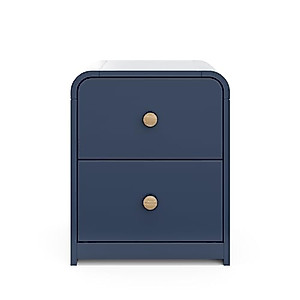 Storkcraft Next Santos 2-Drawer Nightstand (Midnight Blue with Natural) – GREENGUARD Gold Certified, Pre-Installed Drawer Tracks for Easier Assembly, Nightstand Organizer for Kids Bedroom
