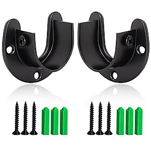 Haikole Closet Rod Bracket 2pcs 1-1/2 Inch Closet Pole Socket,U Shaped Stainless Steel Closet Rod Holders for Closet Shelf Wardrobe Shower Curtain,Black Closet Pole Socket With Screws (A-Black)