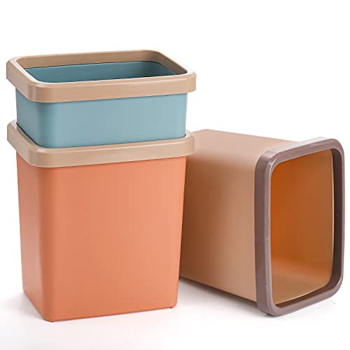 Nicunom 3 Pack Small Trash Can, 1.5 Gallon Plastic Garbage Can Wastebasket Multicolor Trash Can Square Garbage Container Bin for Bathroom, Kitchen, Bedroom, Living Room, Home Office