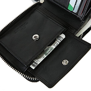 Slim Zipper Wallets For Men RFID Leather Mens Bifold Creidt Card Holder Zip Around Wallet With Coin Pocket
