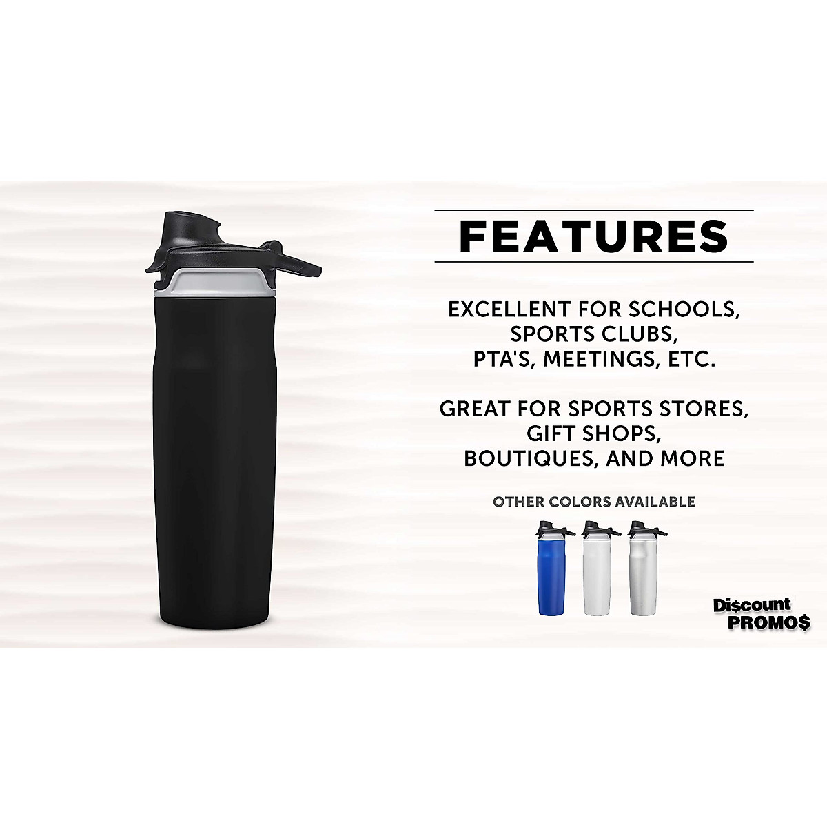 DISCOUNT PROMOS Juno Water Bottles with Flip Lid 20 oz. Set of 6, Bulk Pack - Reusable, Great for Gym, Hiking, Cycling and for School - Black