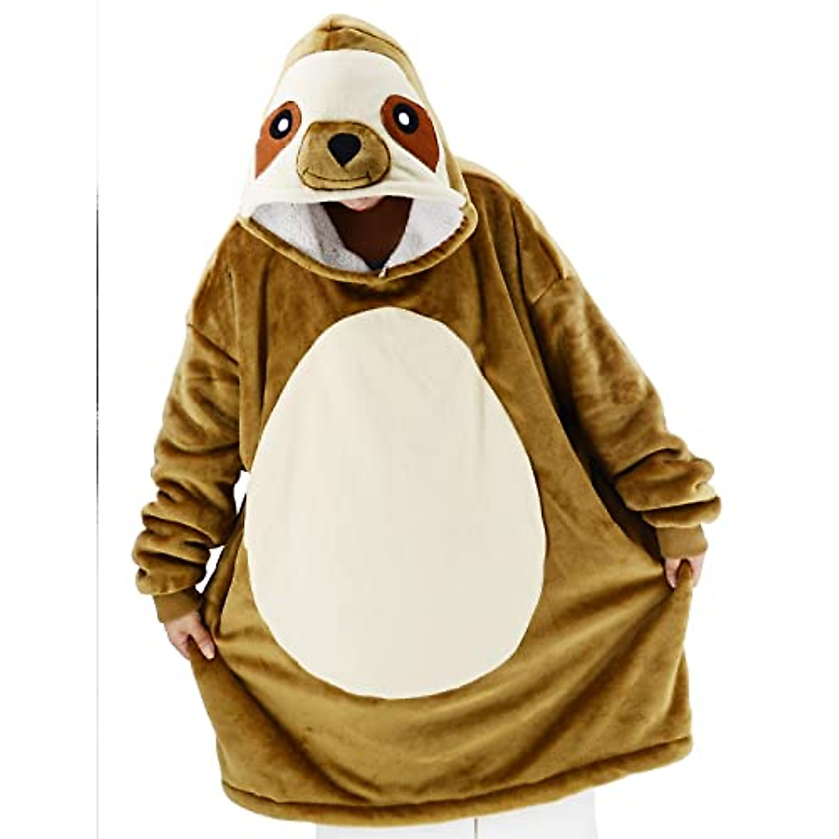 vavalad Sloth Wearable Blanket Sweatshirt Sherpa Oversized Hoodie TV-Blanket with Sleeves and Pockets for Adults Men Women Teens One Size Fits All