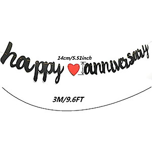 Happy Anniversary Banner Prestrung Red & Black Paper Sign for First Wedding Anniversary Party Decoration Photo Props/Anniversary Ceremony Banner