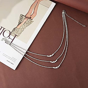 Sixexey Layered Rhinestone Necklaces Silver Crystal Necklace Chains Sparkly Party Necklace Jewelry for Women (3-layer)