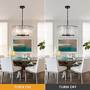 Modern Chandeliers for Dining Room, 5-Light Black Luxury Water Ripple Glass Chandelier Round Lighting for Dining Room Kitchen Living Room Bedroom Bar Table