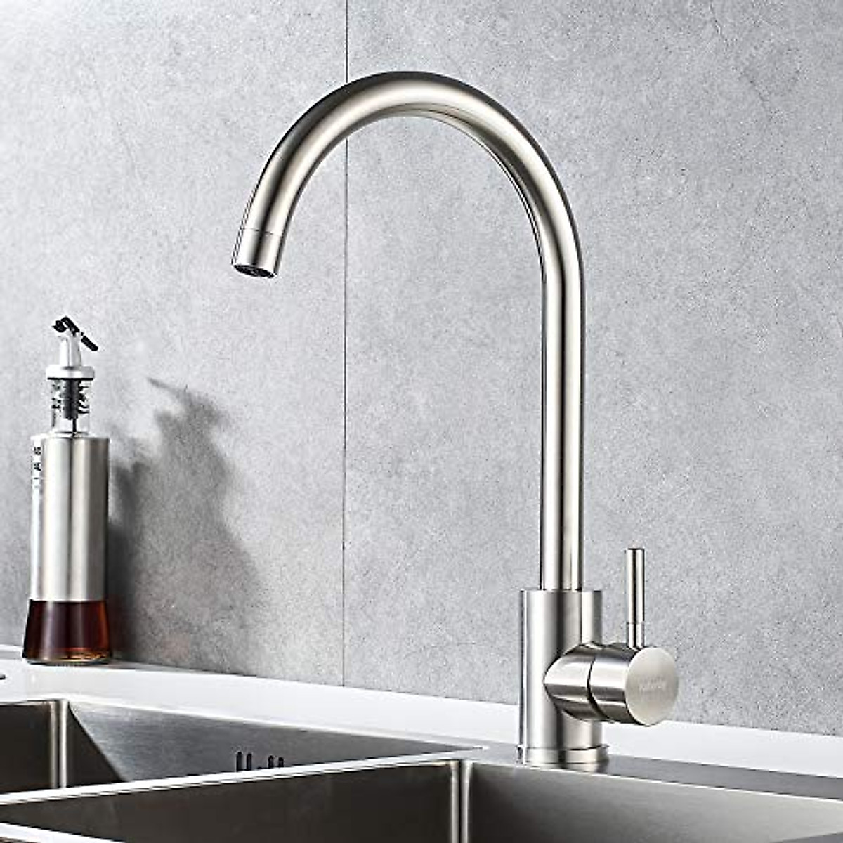 Kohonby Single Handle High Arc Kitchen Faucet Stainless Steel Brushed Nickel,Commercial Single Hole Kitchen Sink Faucet,Modern One Hole Bar Sink Faucet