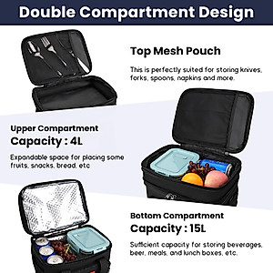 Codcey Tactical Lunch Box for Men Heavy Duty Insulated Lunch Bags for Adults Expandable Double Deck Leakproof Large Lunch Bag Cooler for Work Picnic Travel,19L(Black)