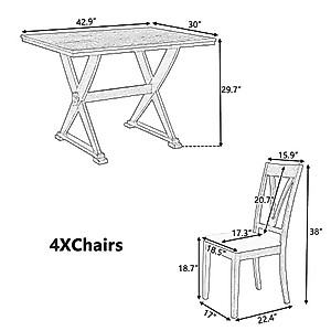 Harper & Bright Designs 5-Piece Dining Table Set with 4 Upholstered Dining Chairs, Solid Wood Dining Furniture Set for Small Place, Kitchen, Dining Room, Antique Grey