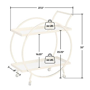 FirsTime & Co. Gold Odessa Bar Cart, 2 Tier Mobile Mini Bar, Kitchen Serving Cart and Coffee Station with Storage for Liquor, Metal and Mirror, Modern, 28 inches