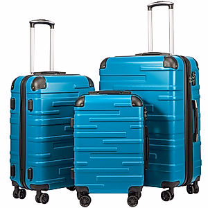 Coolife Luggage Expandable(only 28") Suitcase 3 Piece Set with TSA Lock Spinner 20in24in28in (lake blue)