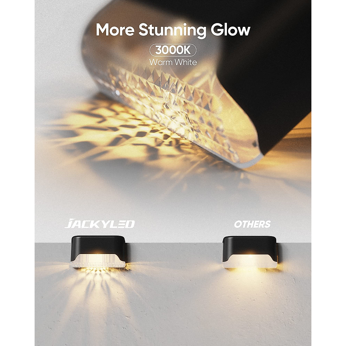 JACKYLED Solar Deck Lights 16 Pack Solar Fence Light Solar Powered Outdoor Step Light IP65 Waterproof LED Solar Pathway Light for Deck Fence Railing Garden Patio StairYard, Black