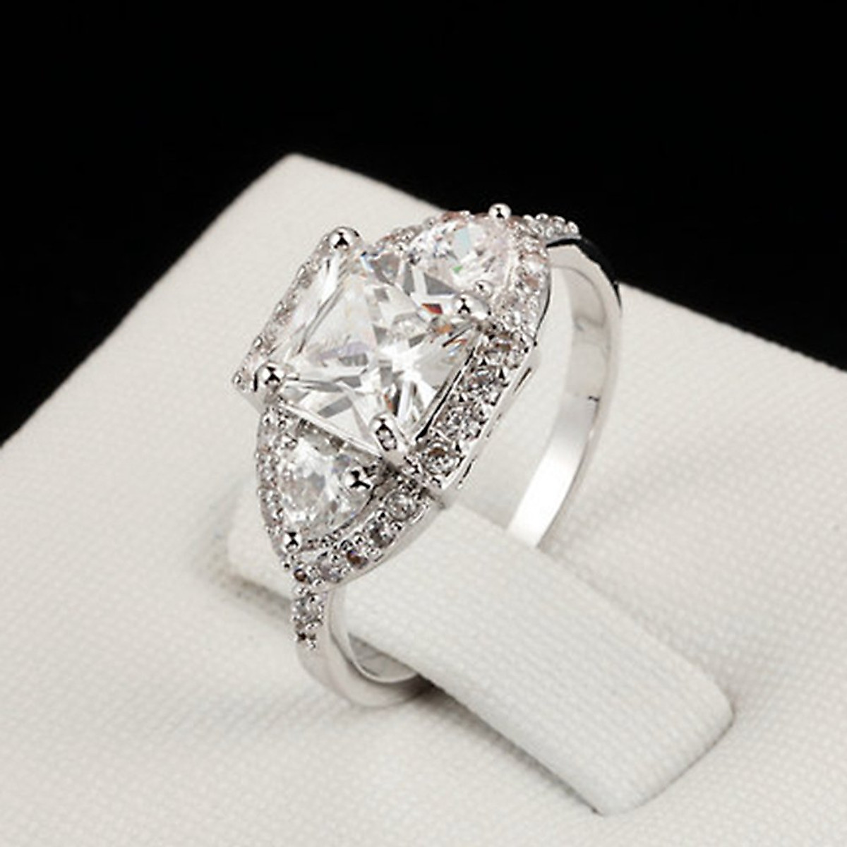 FENDINA Womens 18K White Gold Plated 3 Stone CZ Crystal Eternity Promise Ring Engagement Wedding Bands, Size 6