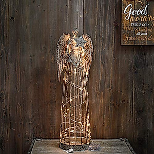 Attraction Design (ATTRG) Antiqued Metal Garden Angel Statue with Star Wand, Indoor Outdoor Angel Yard Art Decor Lawn Patio Decorations Holiday Decor Garden Art